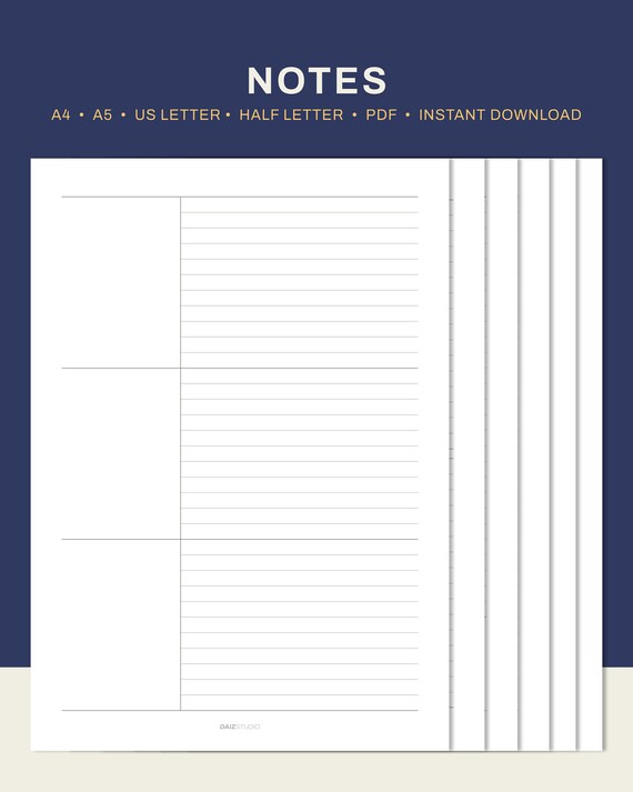 Printable Notes Lined Paper Lecture Notes Study Templates - Etsy