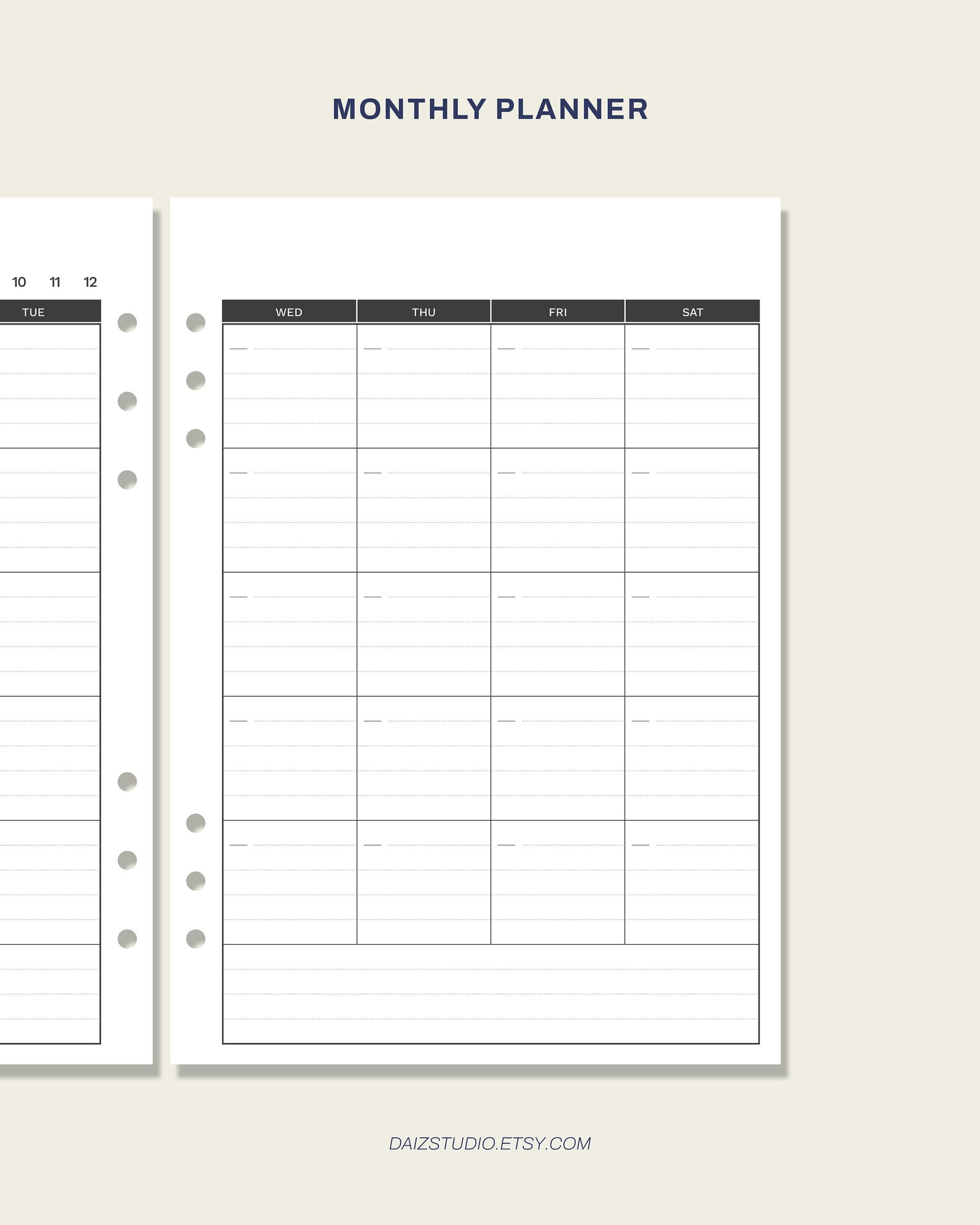 2022 Printable Monthly Planner Printable Calendar Undated - Etsy