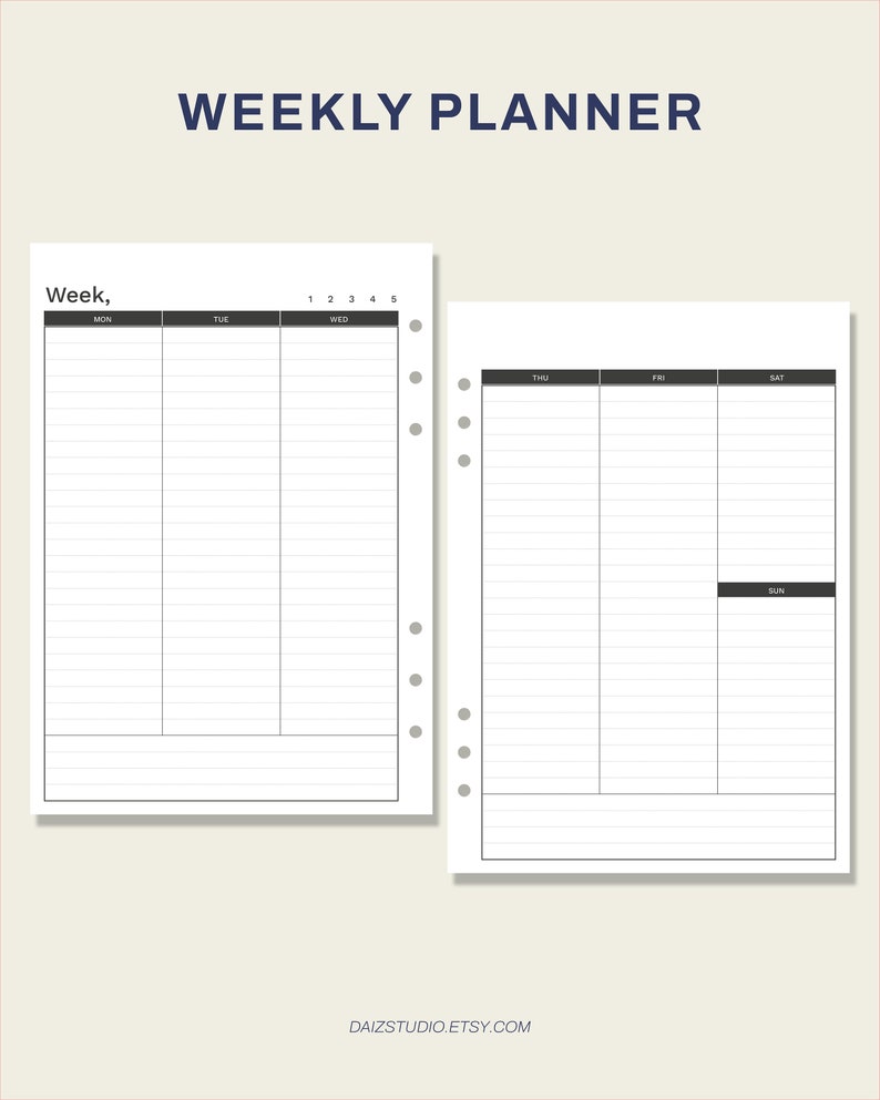 2022 Printable Weekly Planner, A5 Planner Refill, Planner Inserts, A5 ...