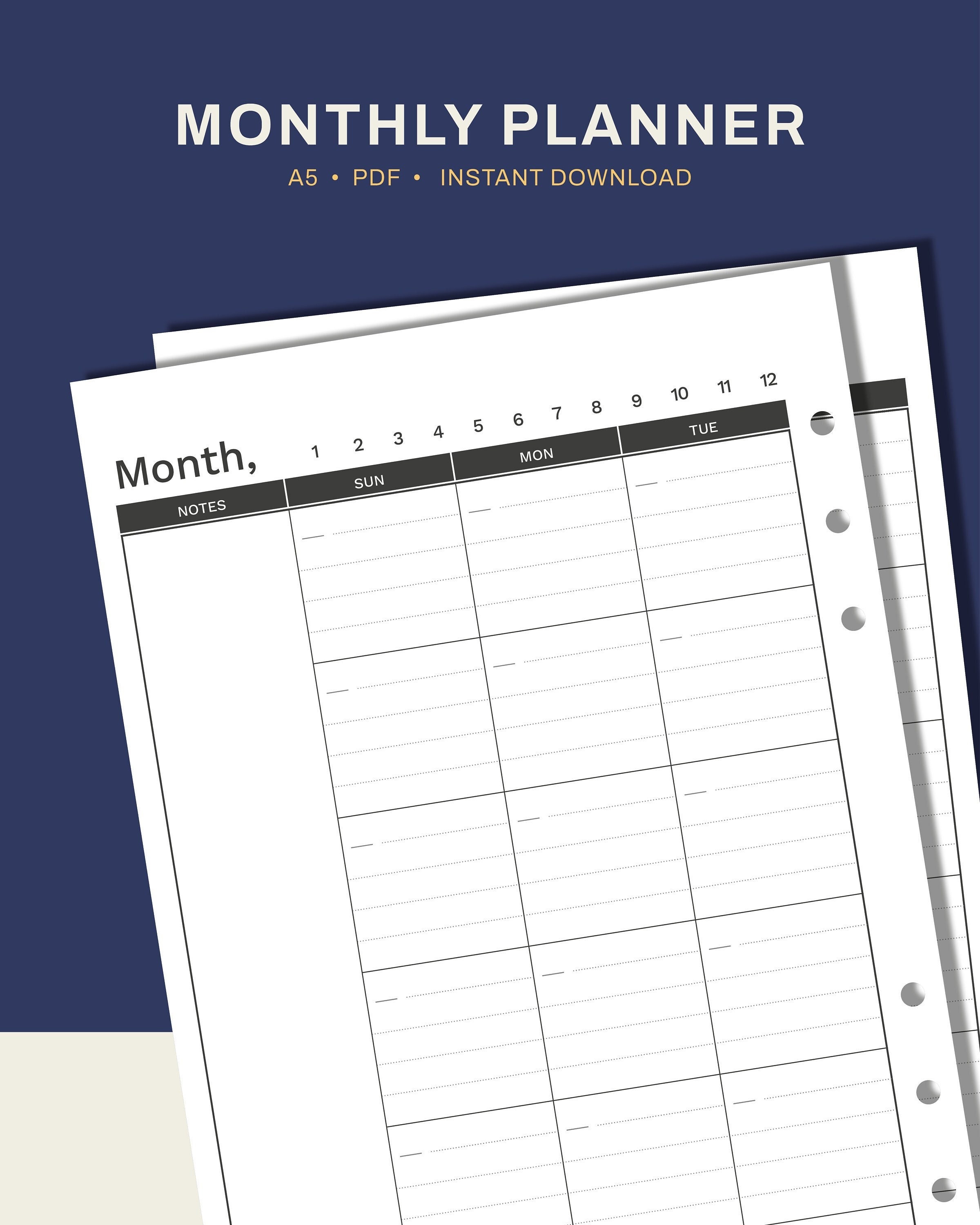 2022 Printable Monthly Planner Printable Calendar Undated - Etsy