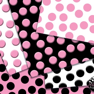 Wild Polka Dot Digital Paper Pack Pink White & Black Instant Download ...