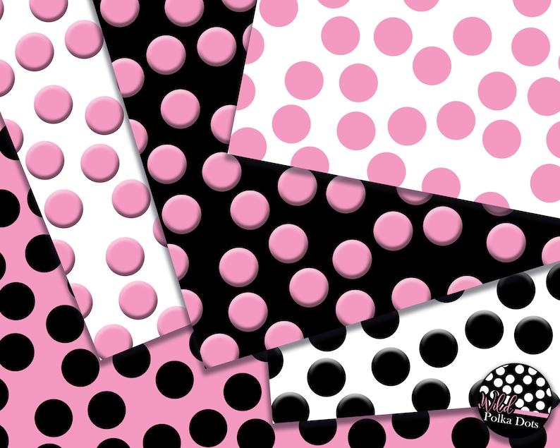 Wild Polka Dot Digital Paper Pack Pink White & Black Instant Download ...