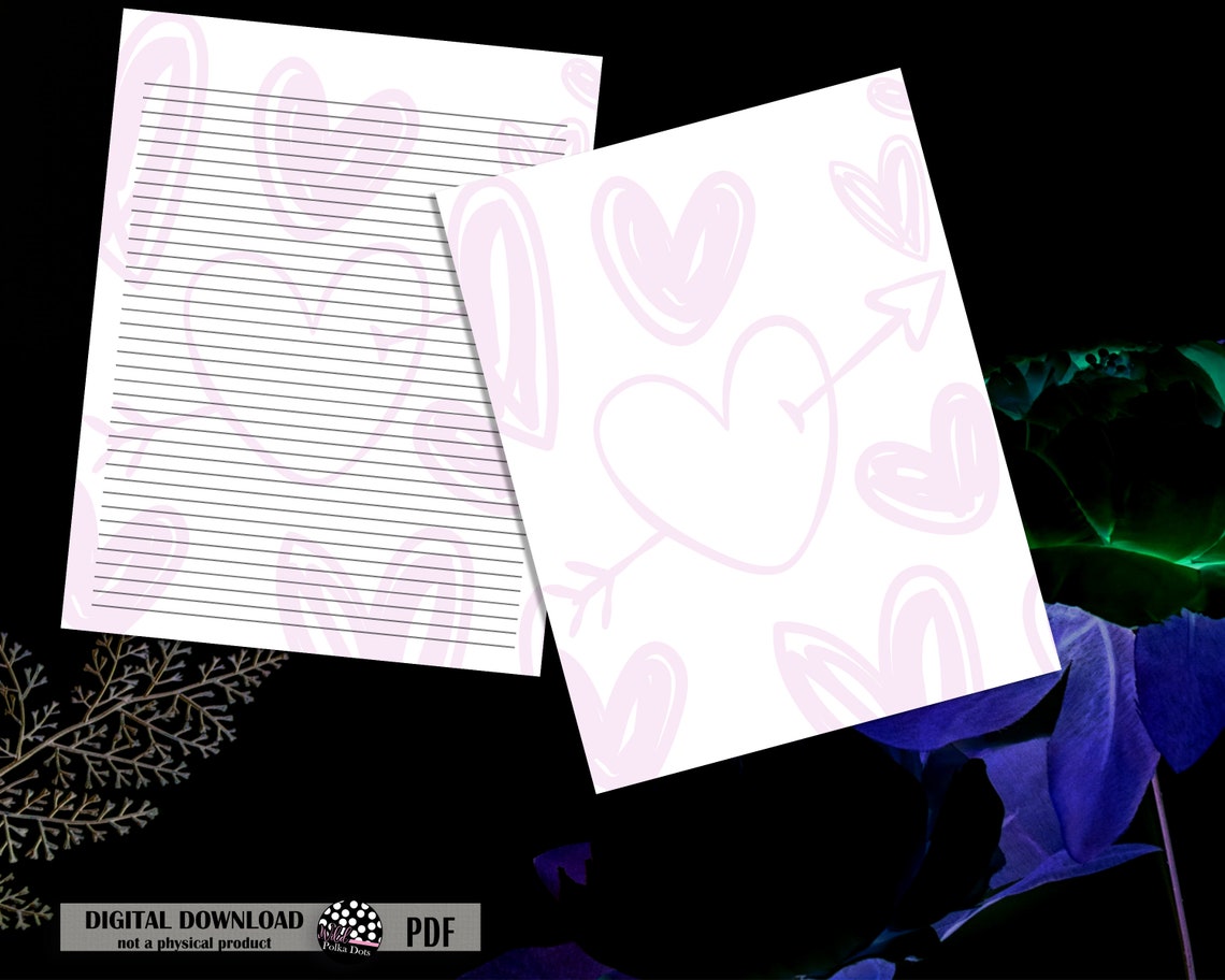 Love Notes Printable Stationery Paper Pack Heart Print Lined Journal ...