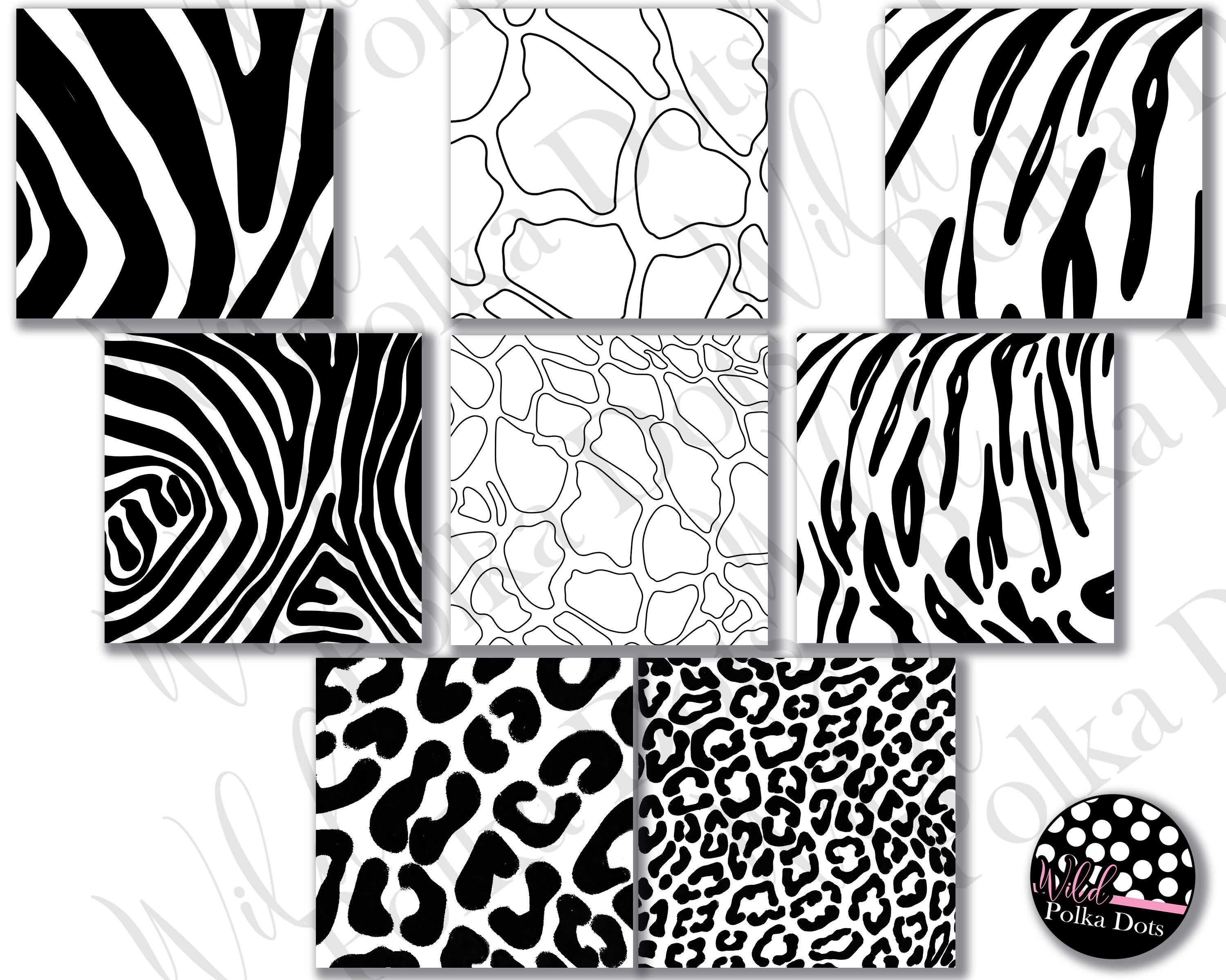 Jungle Print Black and White Digital Paper Pack Safari Leopard Tiger ...