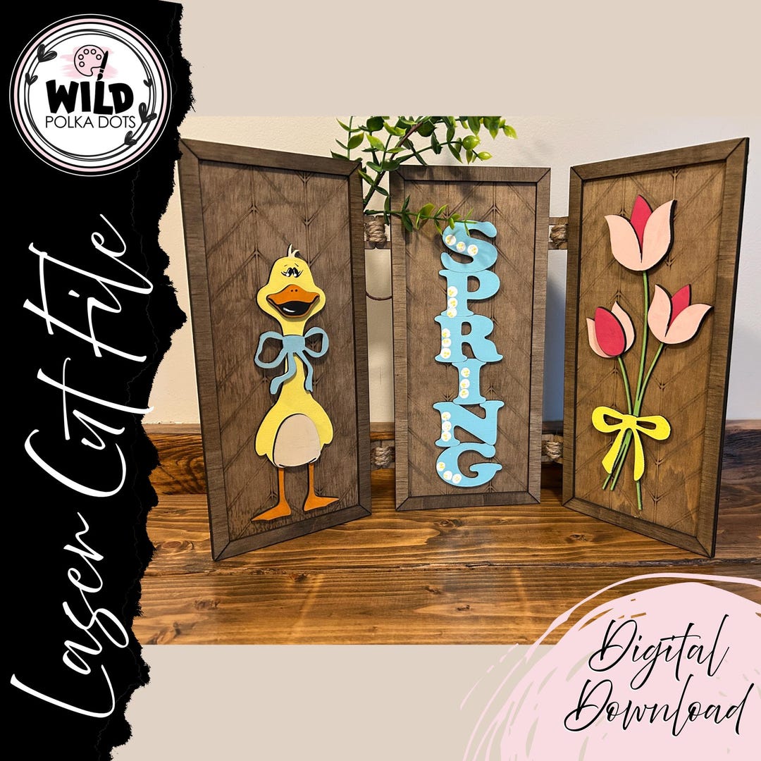 Spring Herringbone Trifold SVG | Duck & Tulips Laser Cut File | Easter ...