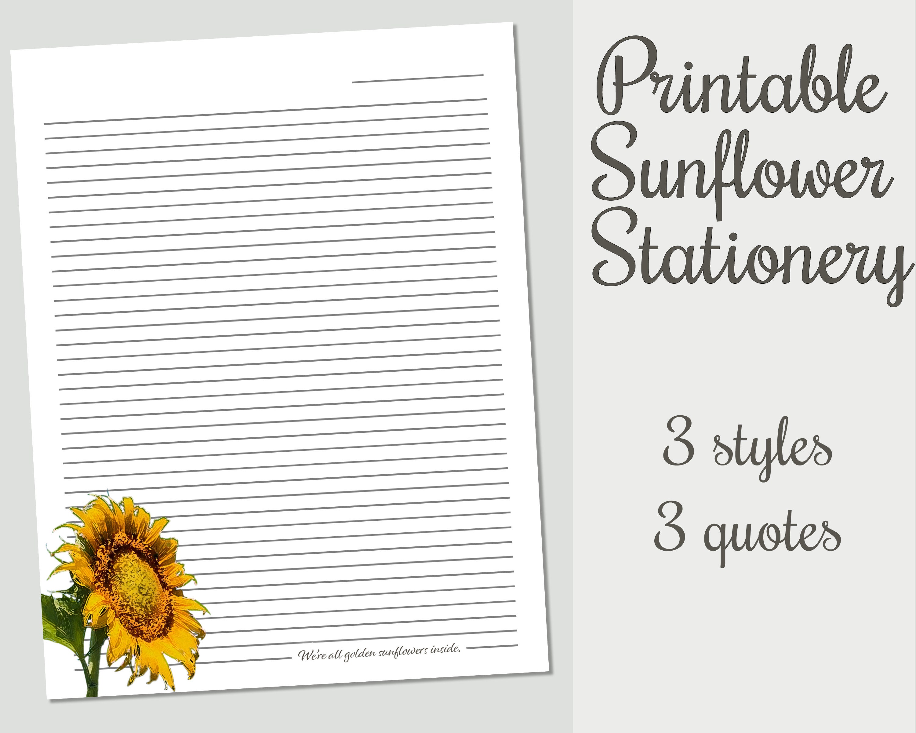Sunflowers Digital Lined Stationery Journal Paper Pack Botanical ...