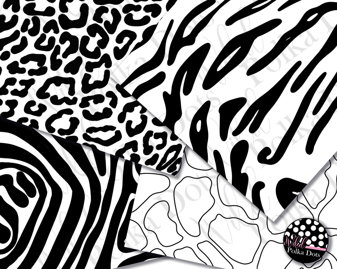 Jungle Print Black and White Digital Paper Pack Safari Leopard Tiger ...
