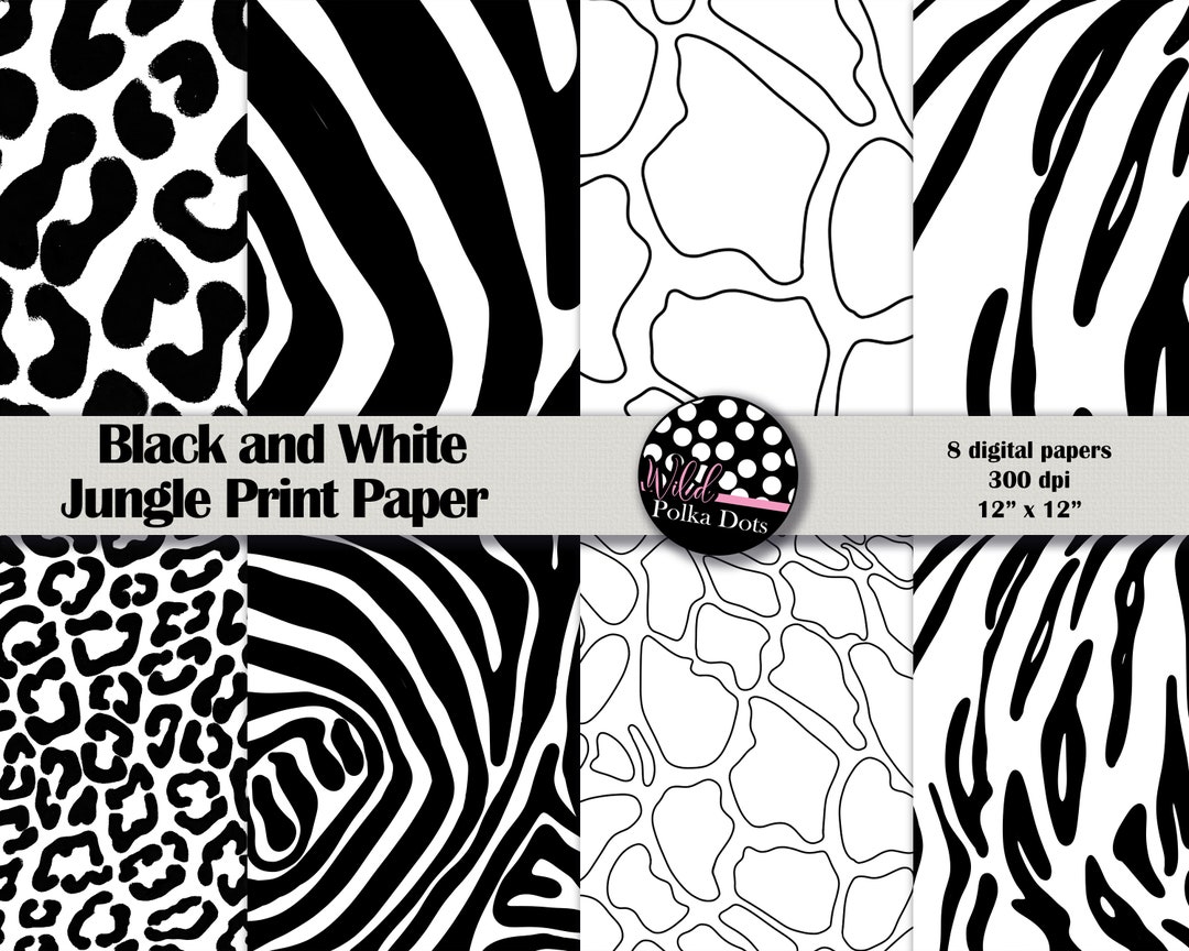 Jungle Print Black and White Digital Paper Pack Safari Leopard Tiger ...