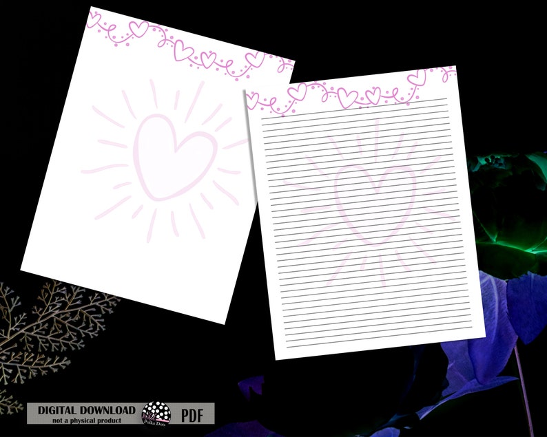 Printable Stationery Paper Pack Happy Hearts Love Lined Print | Etsy