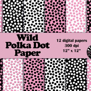 Wild Polka Dot Digital Paper Pack Pink White & Black Instant Download ...