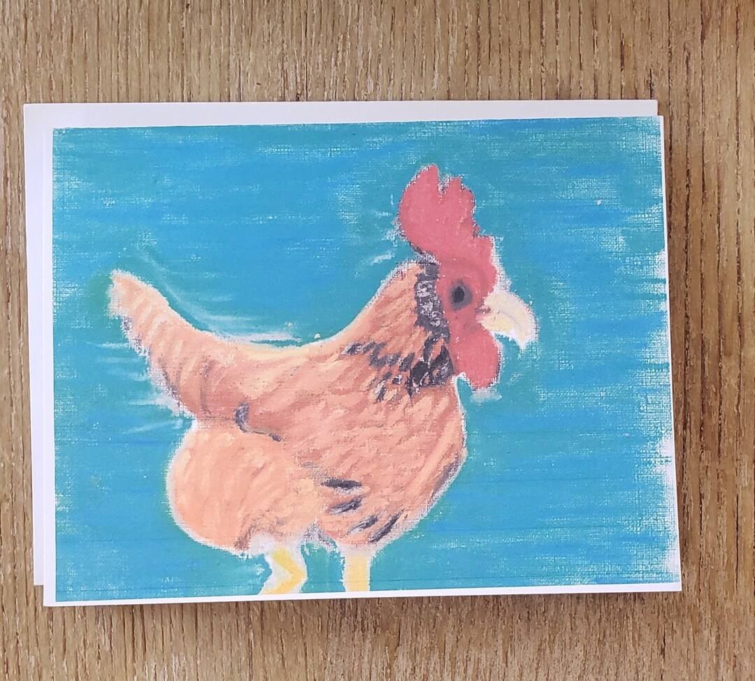 Colorful Delightful Oil Pastel Chicken Greeting Card With - Etsy