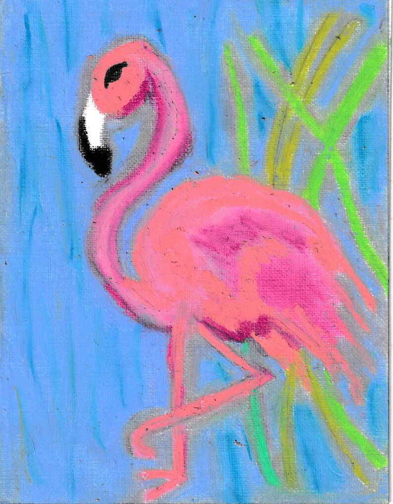 Handmade Flamingo Oil Pastel Greeting Card With Envelope Unique ...