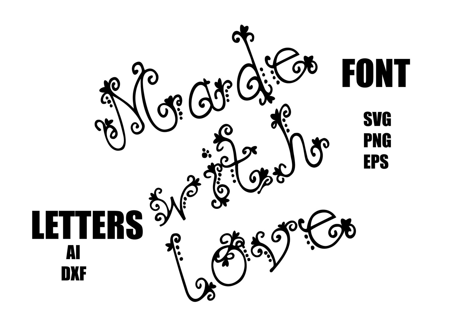 Swirly Letters Svg, I Love You Font Svg, Alphabet Swirly Svg, I Love ...