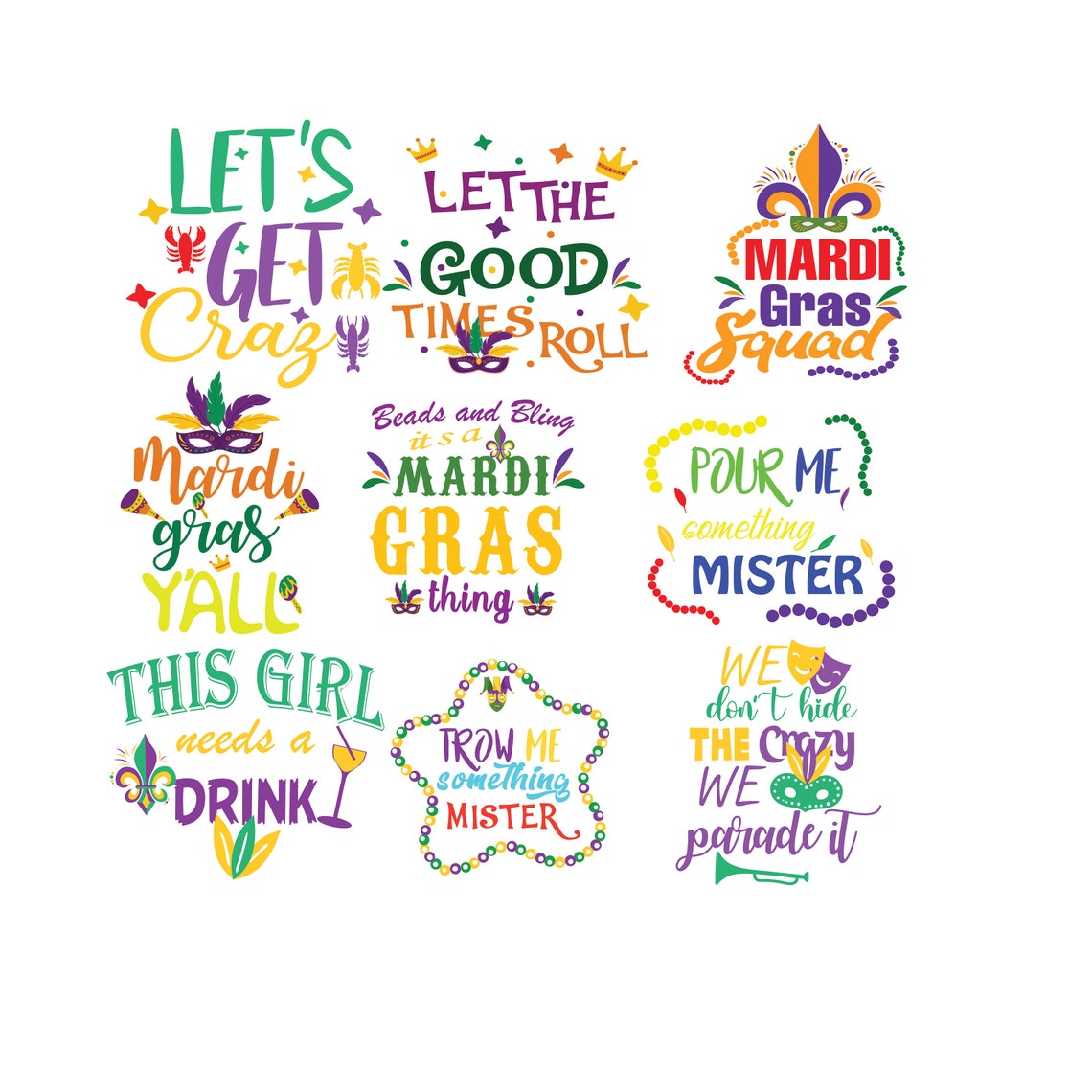 Mardi Gras Svg Bundle Mardi Gras Clipart Mardi Gras Print - Etsy