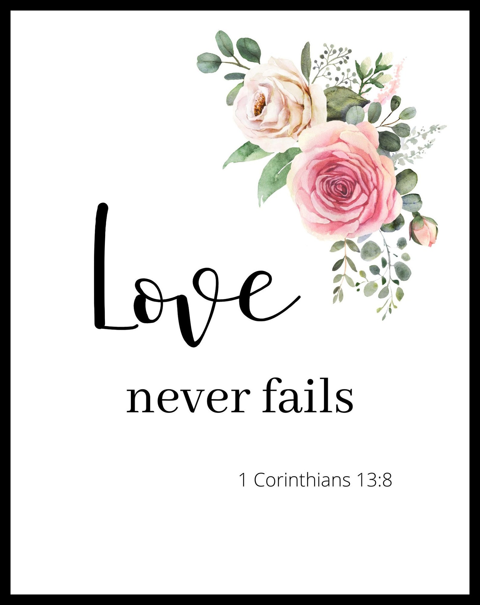 Love Never Fails - 1 Corinthians 13:8 - Faith - Wall Art - Bible Verse ...