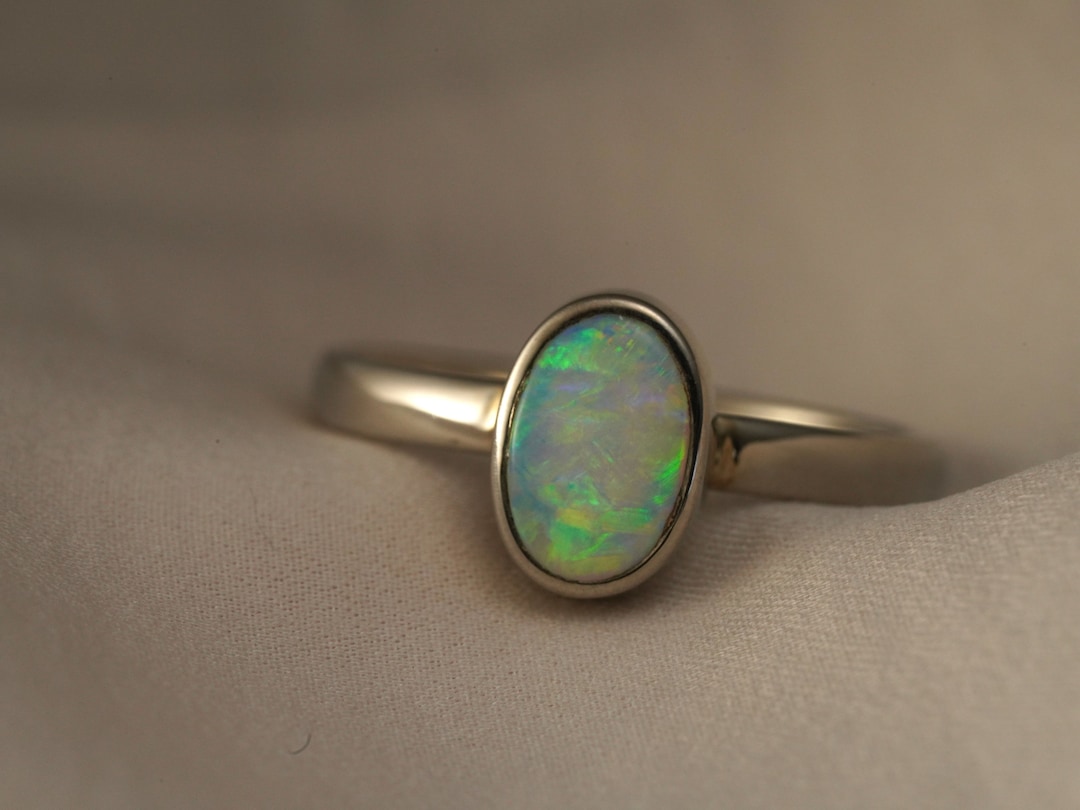 Solid Australian Opal Silver Ring, Beautiful Unique Crystal Opal, Size ...