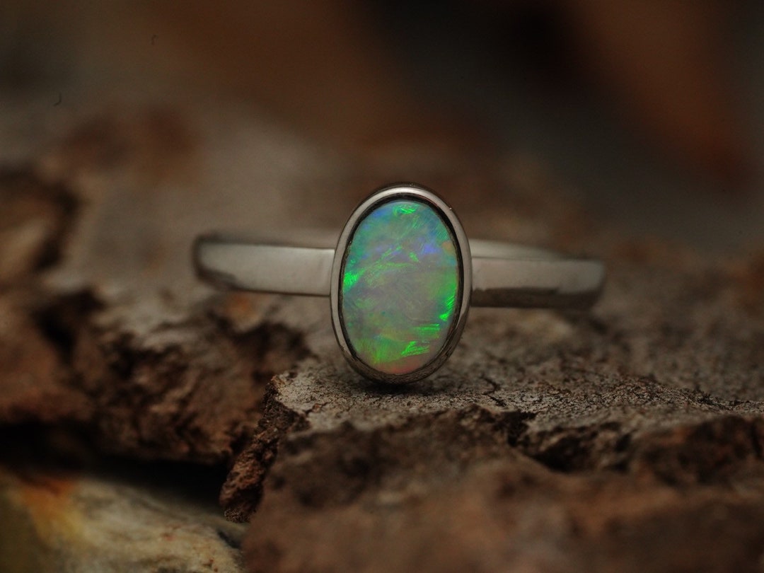Australian Solid Opal Silver Ring Natural Unique Rainbow Sparkly Opal ...