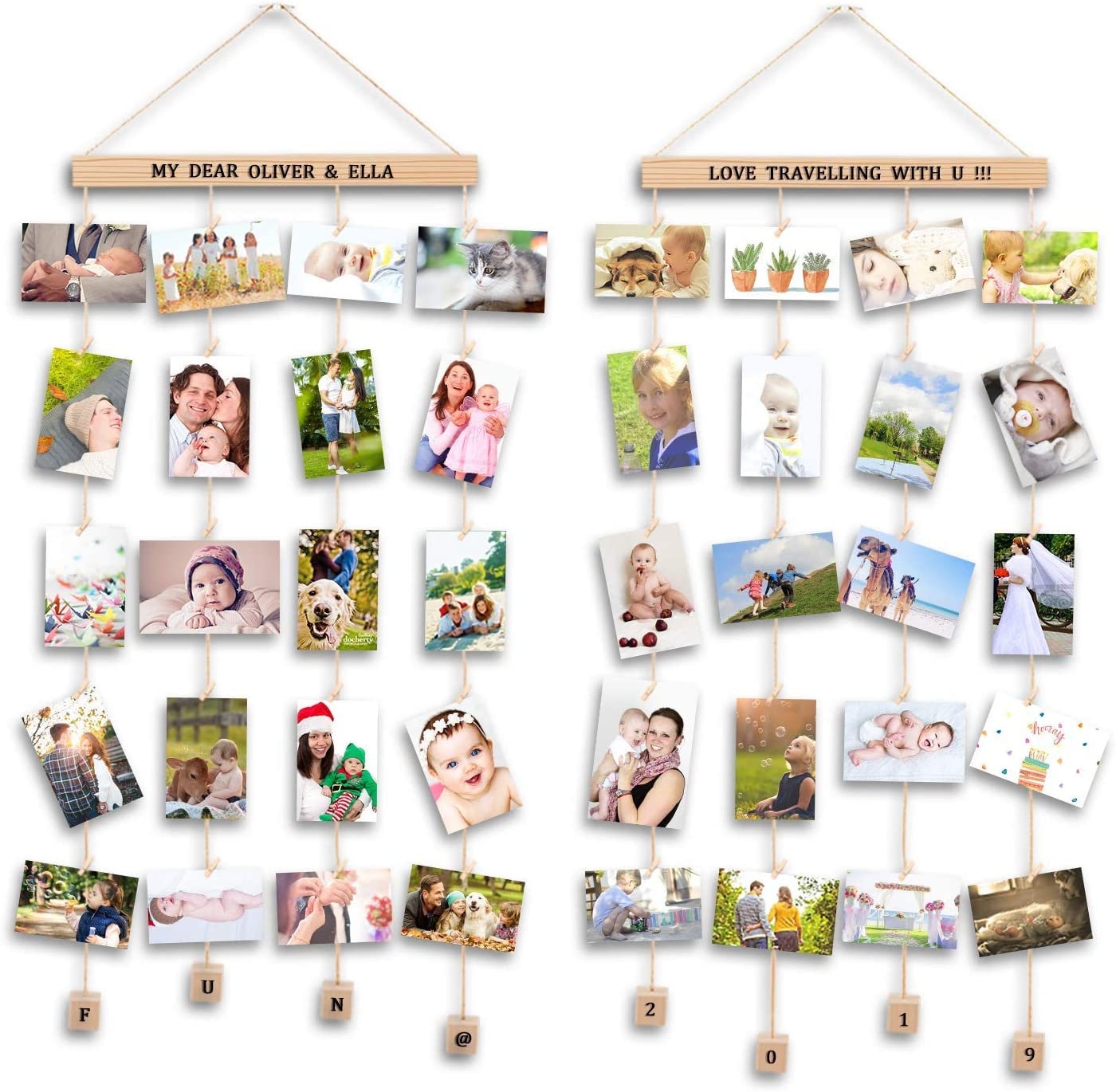 Set of 2 Hanging Photo Display With 40 Clips Photo Display - Etsy UK