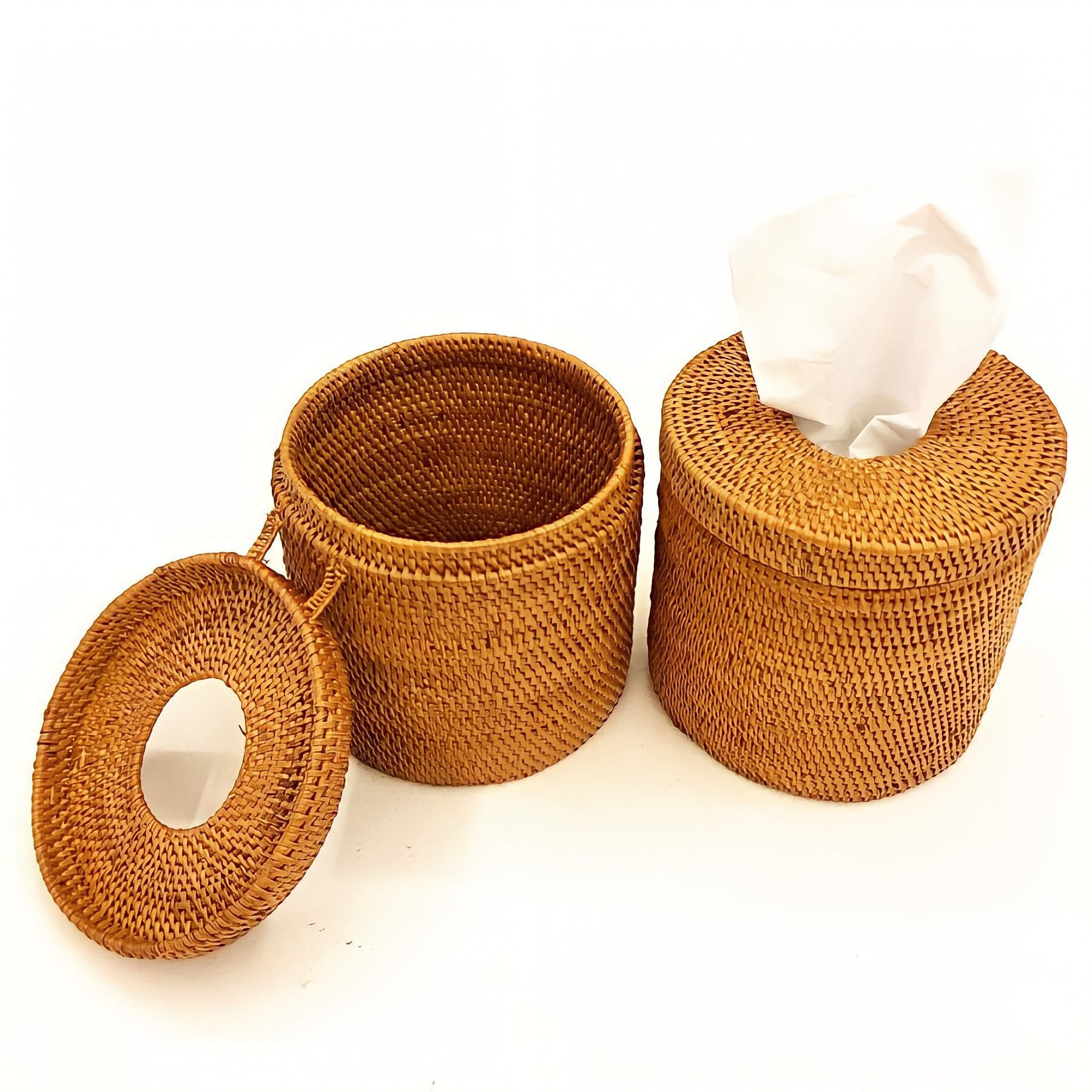 Vintage Wicker Rattan Round Tissue Box Cover - Etsy