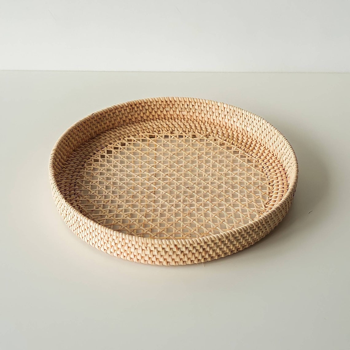 Natural Round Rattan Webbing Tray Coffee Table Tray Ottoman - Etsy