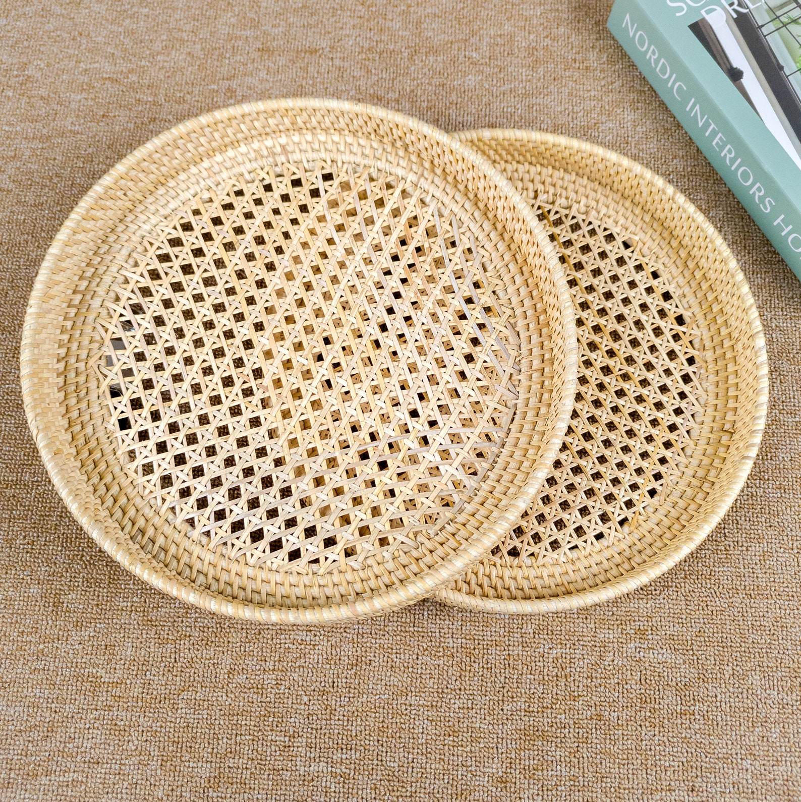 Natural Round Rattan Webbing Tray, Coffee Table Tray, Ottoman Tray ...