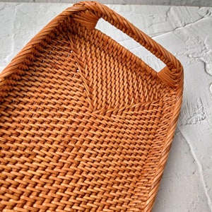 Vintage-style Brown Rectangular Rattan Tray Great for Perfumes, Serving ...