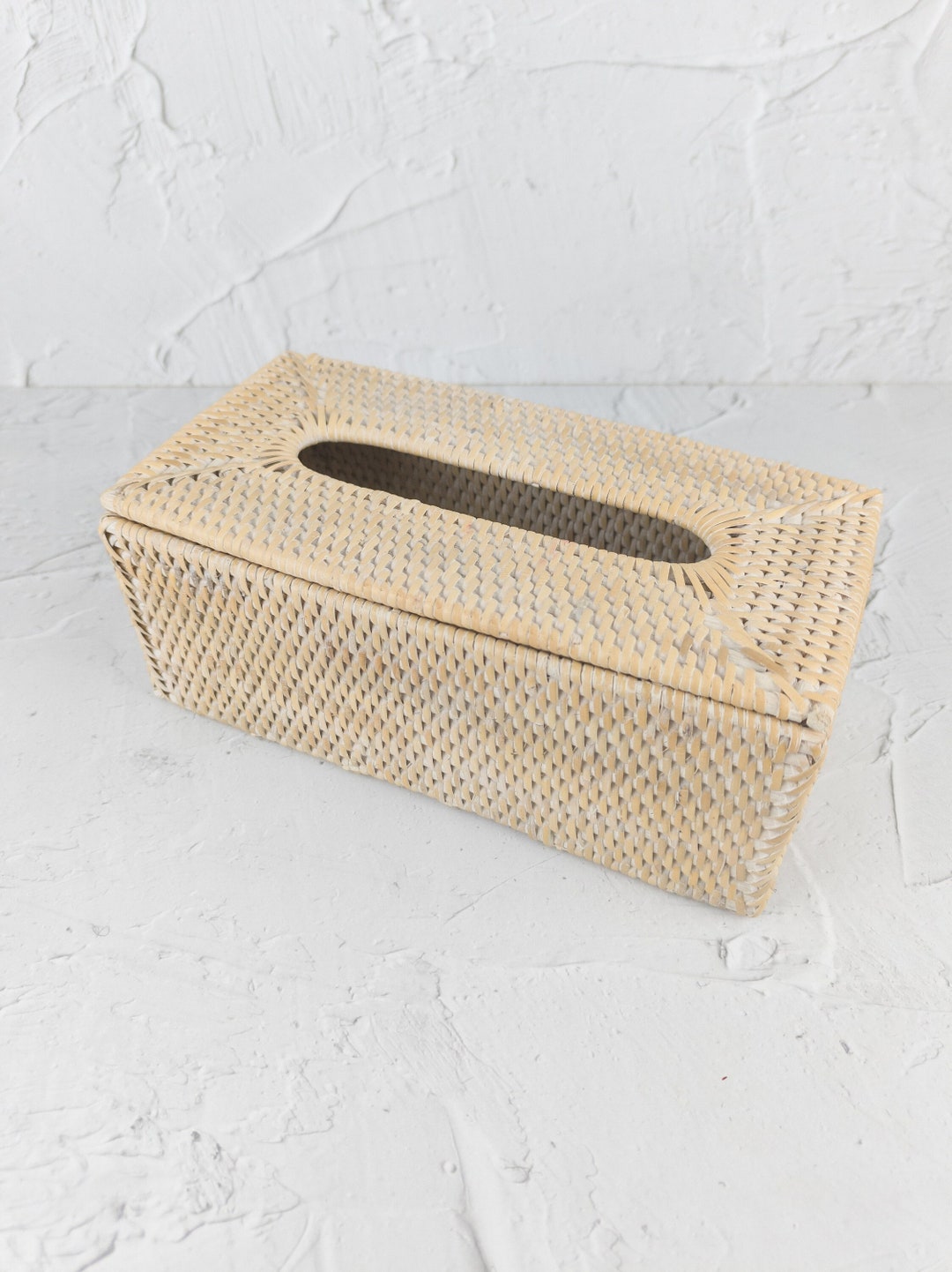 Handmade Rattan Tissue Box Cover, Whitewash Rectangular Design, Natural ...