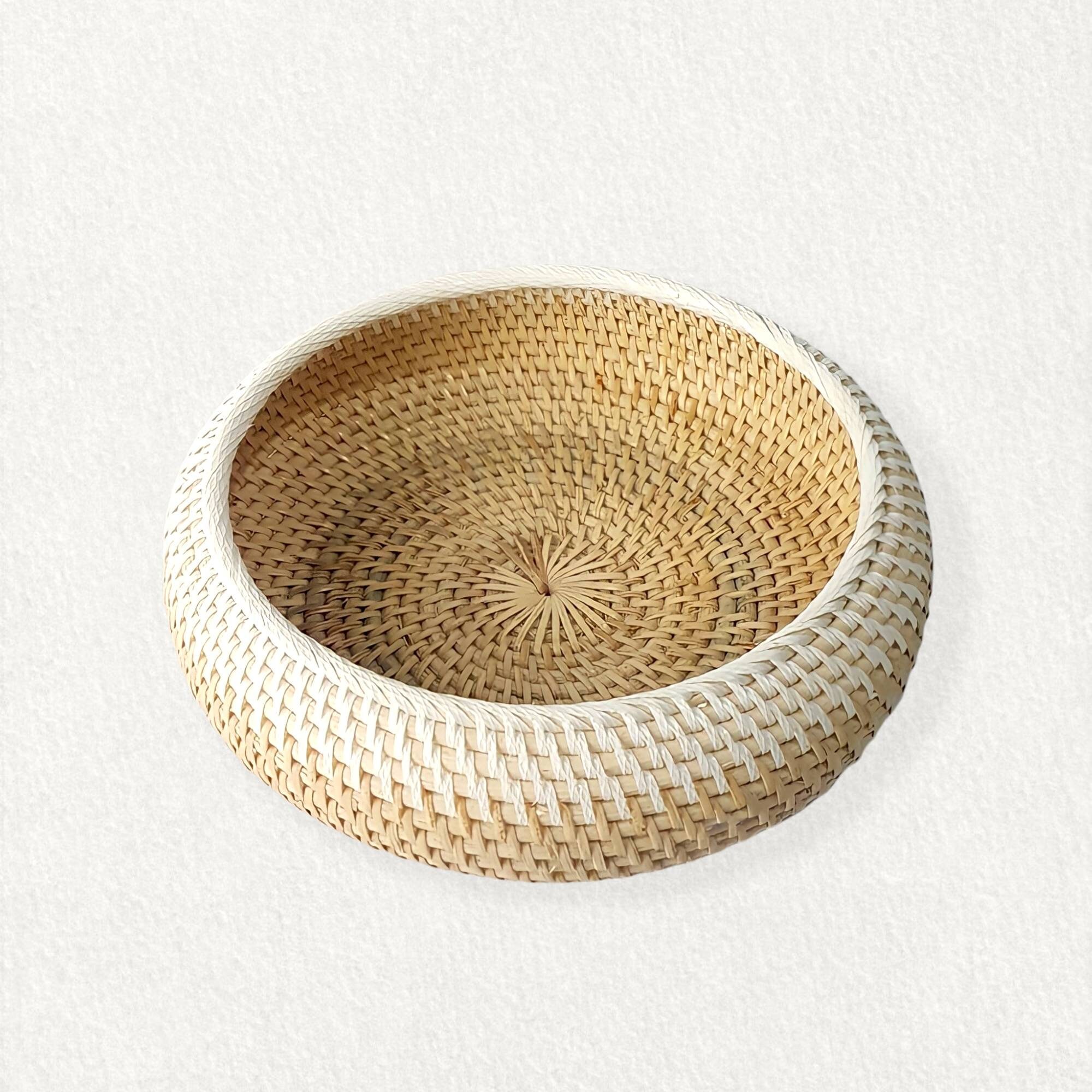 Handwoven Two Tone Round Rattan Bowl Decorative Bowl Fruit - Etsy