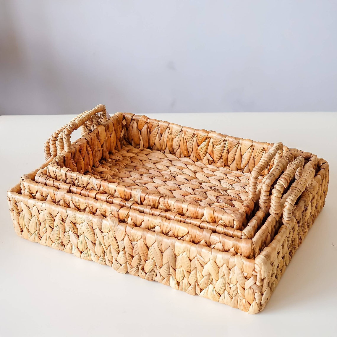 Woven Rectangular Water Hyacinth Tray With Iron Frame Boho - Etsy