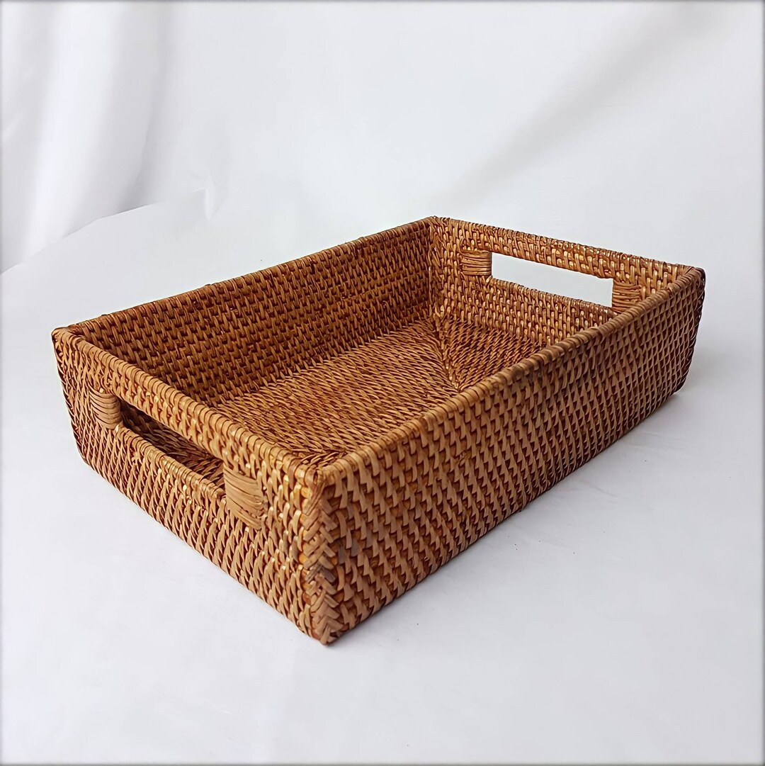 Woven Rattan Rectangle Storage Box Rattan Tray Straw Square - Etsy