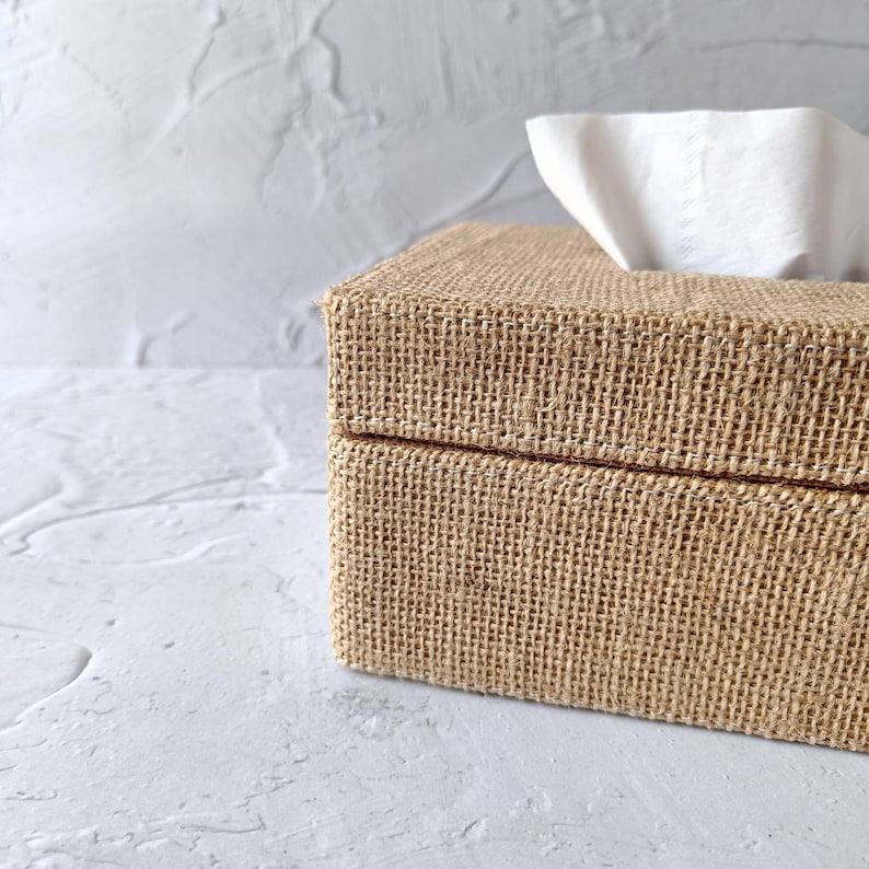 Handmade Jute Tissue Box Cover, Natural Boho Tissue Box for Table Decor ...