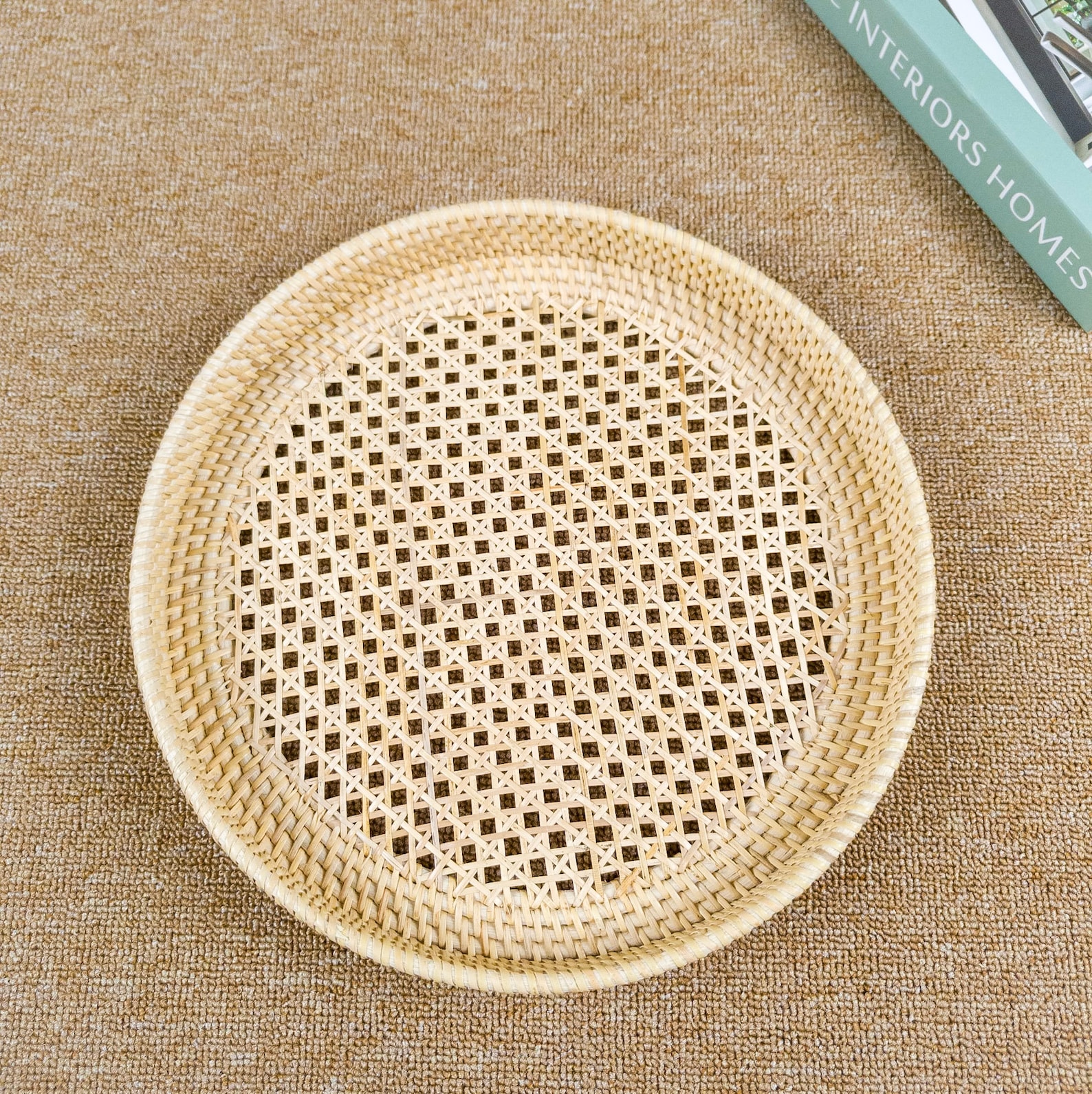 Natural Round Rattan Webbing Tray, Coffee Table Tray, Ottoman Tray ...