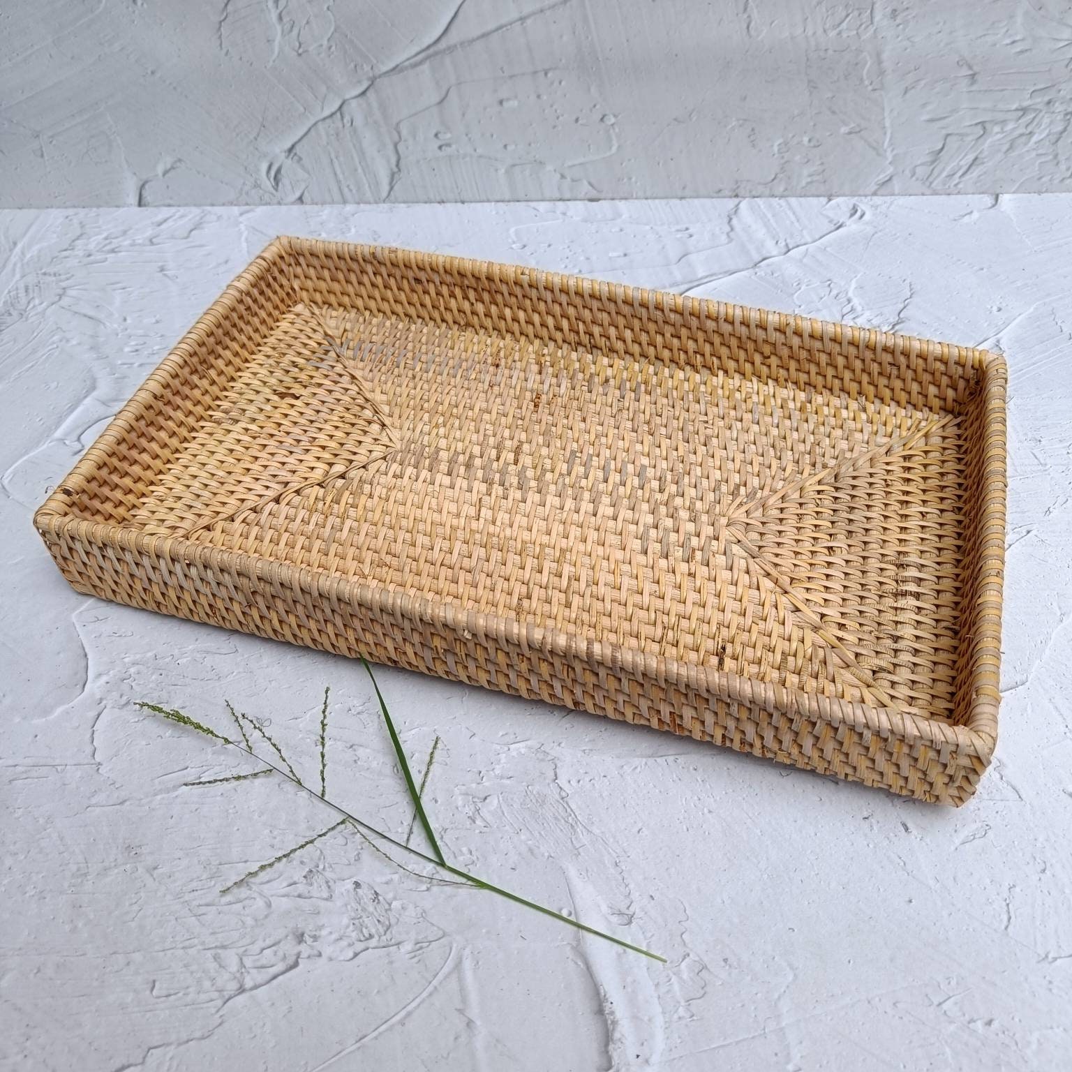 No Handle Rectangular Rattan Woven Tray With Natural Color - Etsy