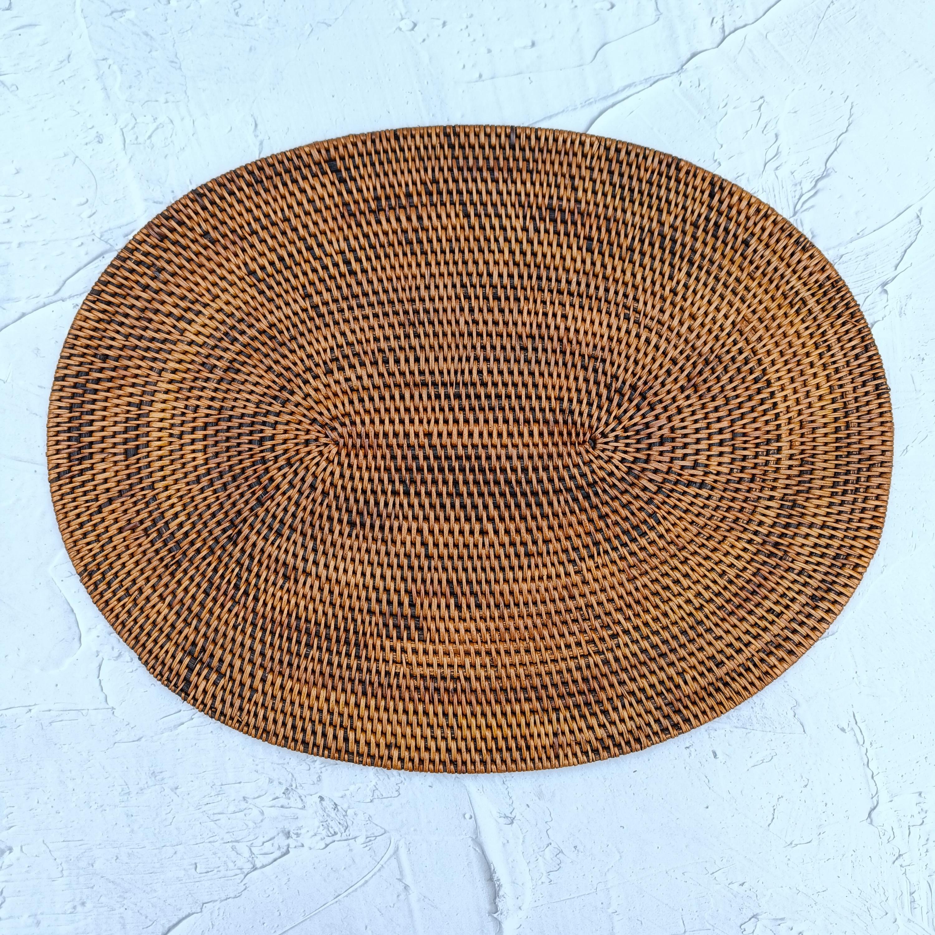 Handcrafted Brown Oval Rattan Placemats - Set of 4 Boho Natural Woven ...