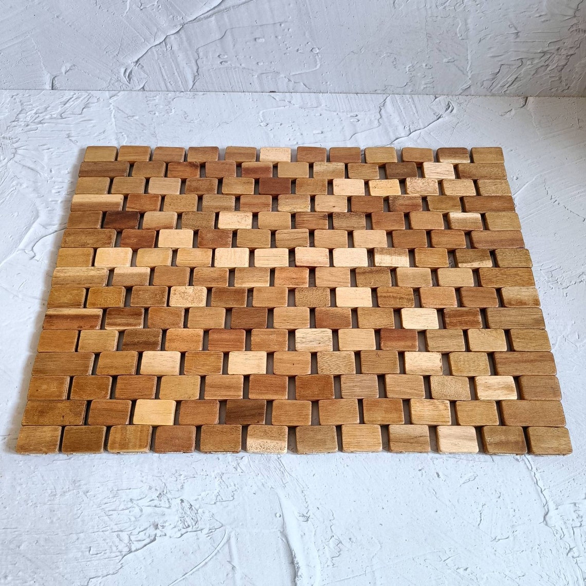 Vintage Wooden Placemat, Natural Foldable Teak Wood Rectangular ...