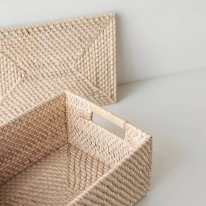 A Pair of White Woven Rattan Storage Box With Lid, Large Organizer Box ...