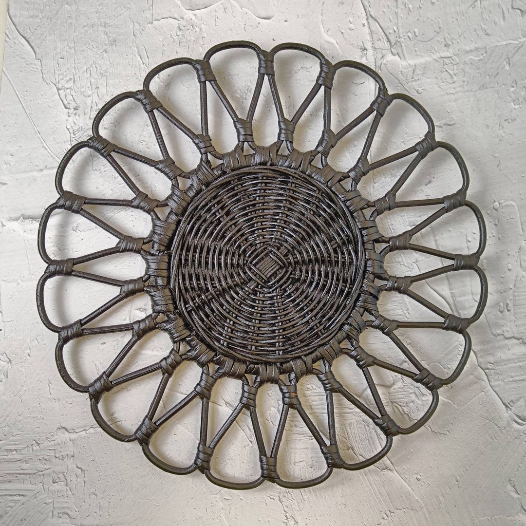 Black Flower Rattan Placemat, Boho Hanging Wall Decoration, Rattan ...
