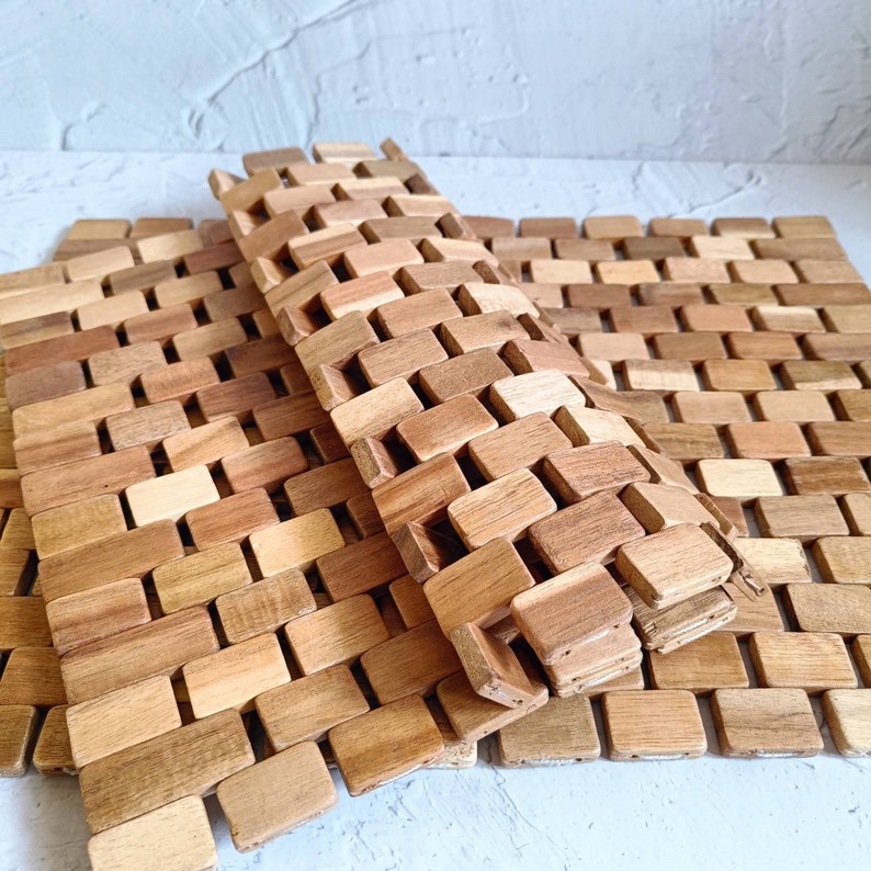 Vintage Wooden Placemat, Natural Foldable Teak Wood Rectangular ...