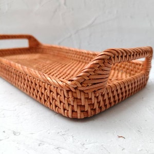 Vintage-style Brown Rectangular Rattan Tray Great for Perfumes, Serving ...