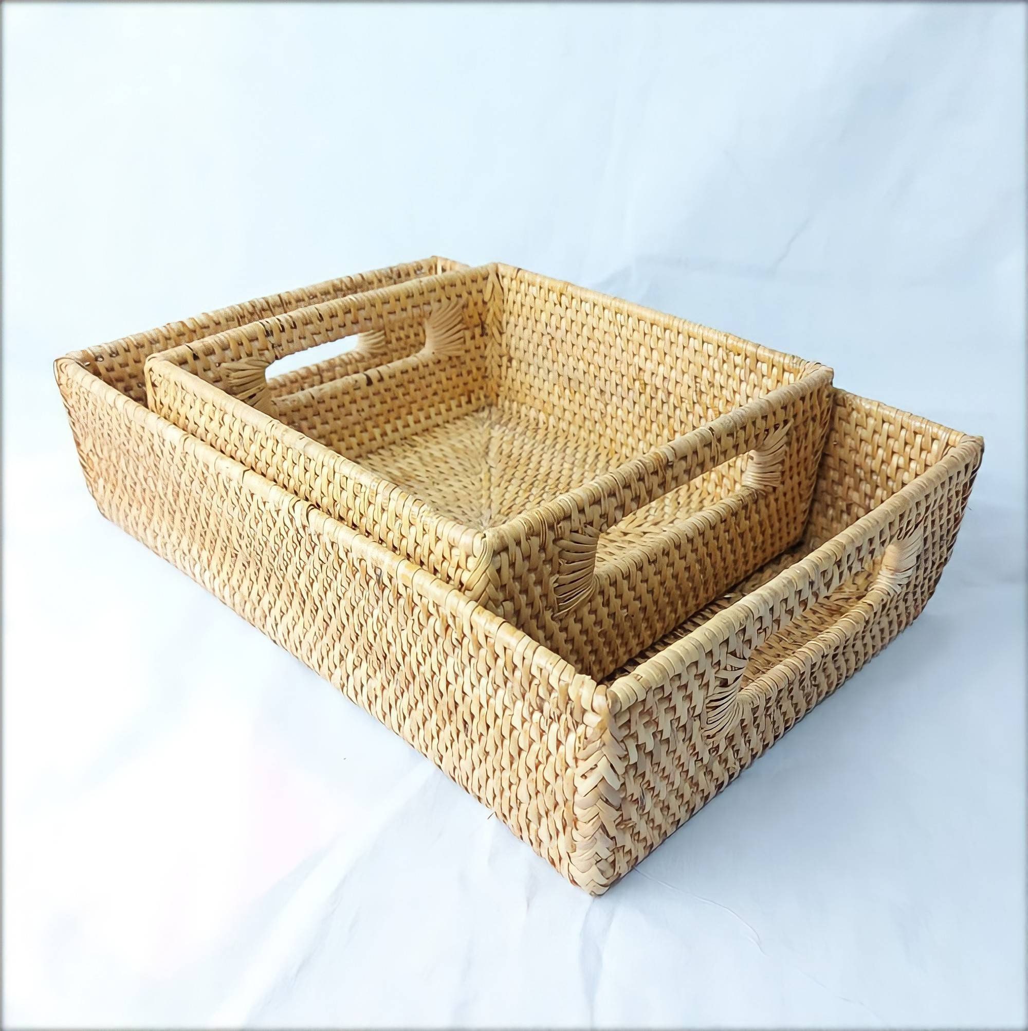 Woven Rattan Rectangle Storage Box Rattan Tray Straw Square | Etsy