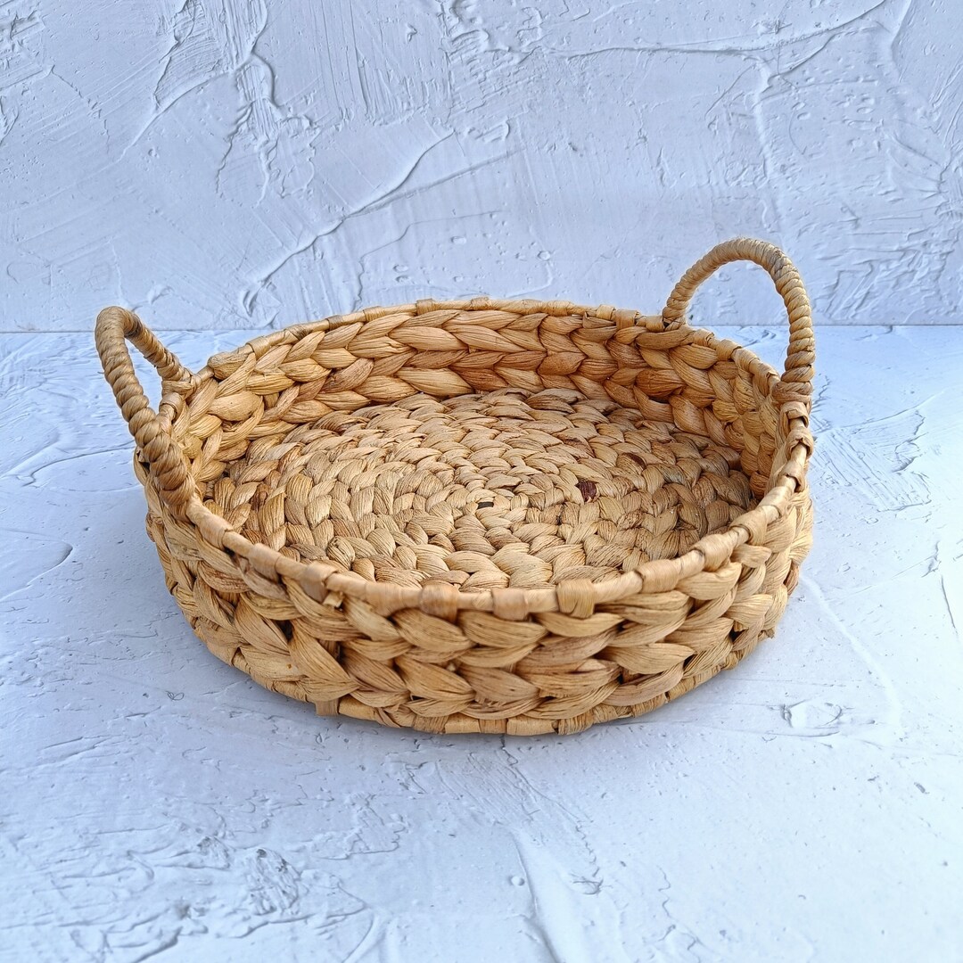 Eco-friendly Boho Water Hyacinth Tray With Iron Frame, Natural and ...