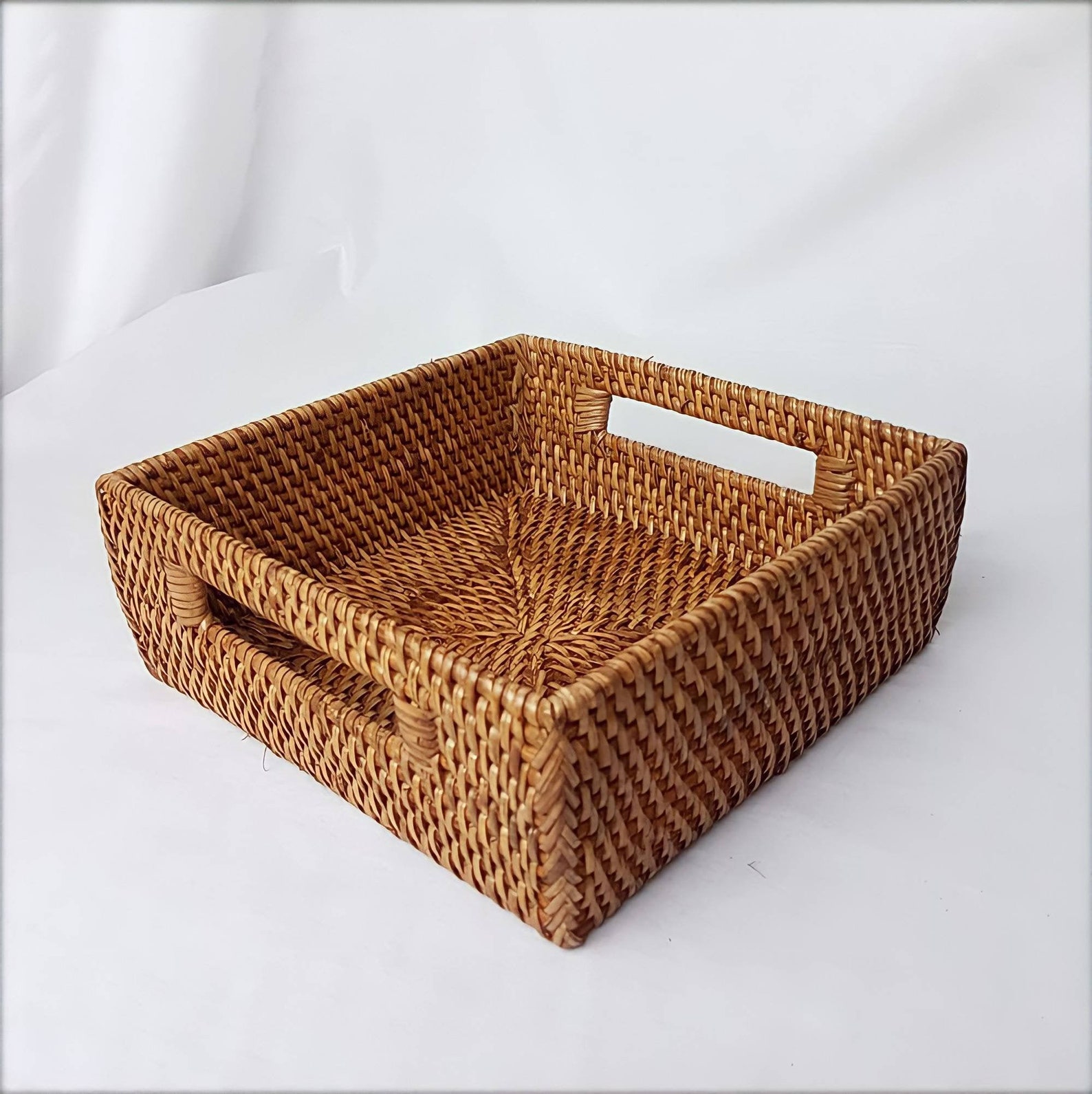 Woven Rattan Rectangle Storage Box Rattan Tray Straw Square - Etsy
