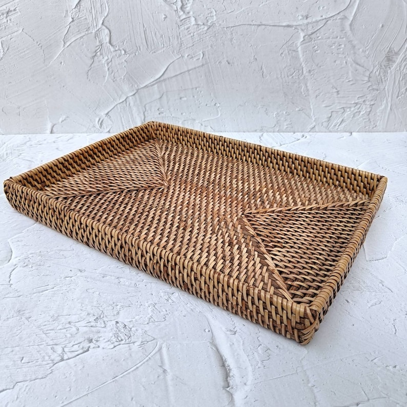 Non Handle Rectangular Rattan Spa Tray Vintage Style Tray - Etsy