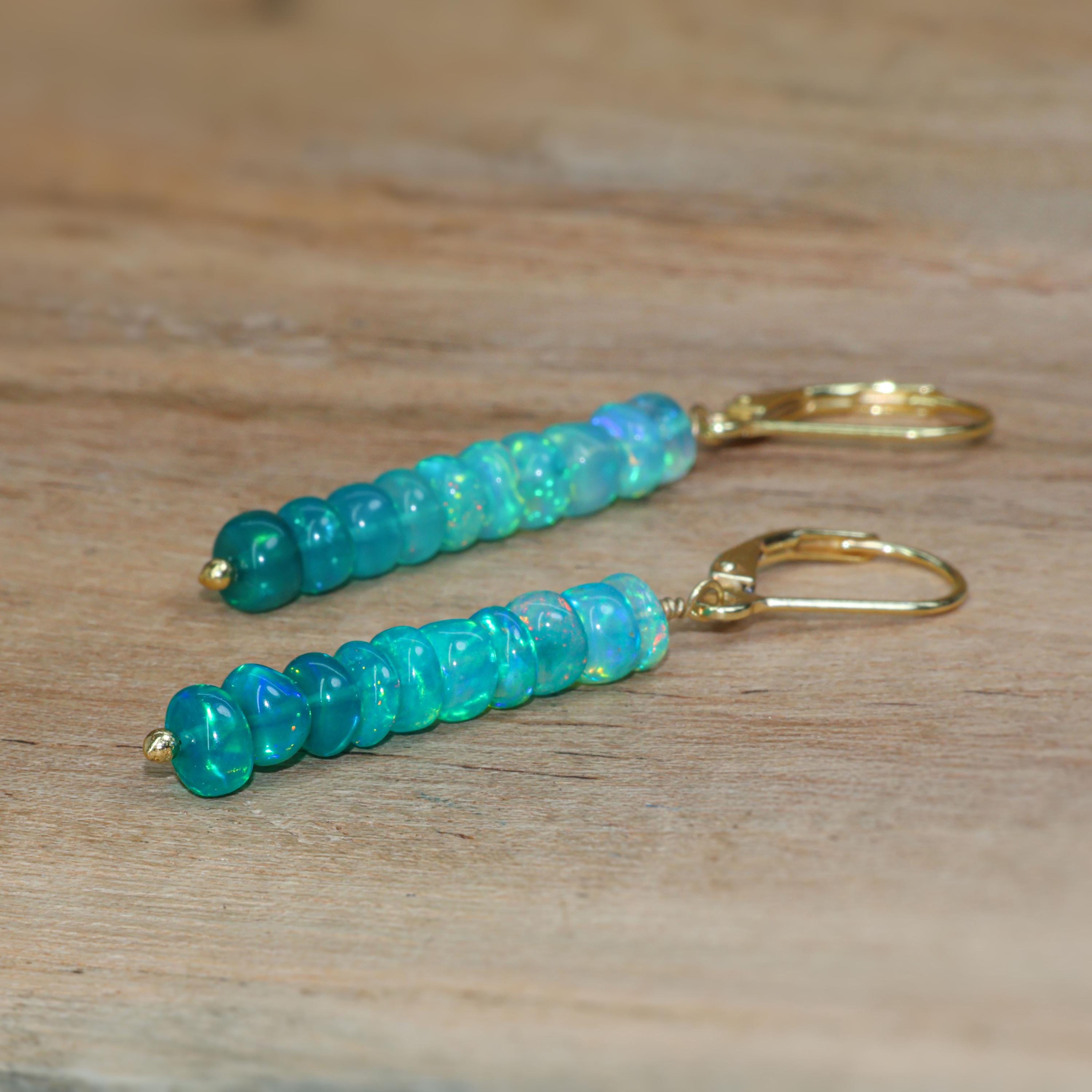 Natural Green Opal Shade Dangle Bar Earring, Multi Fire Opal Drop ...
