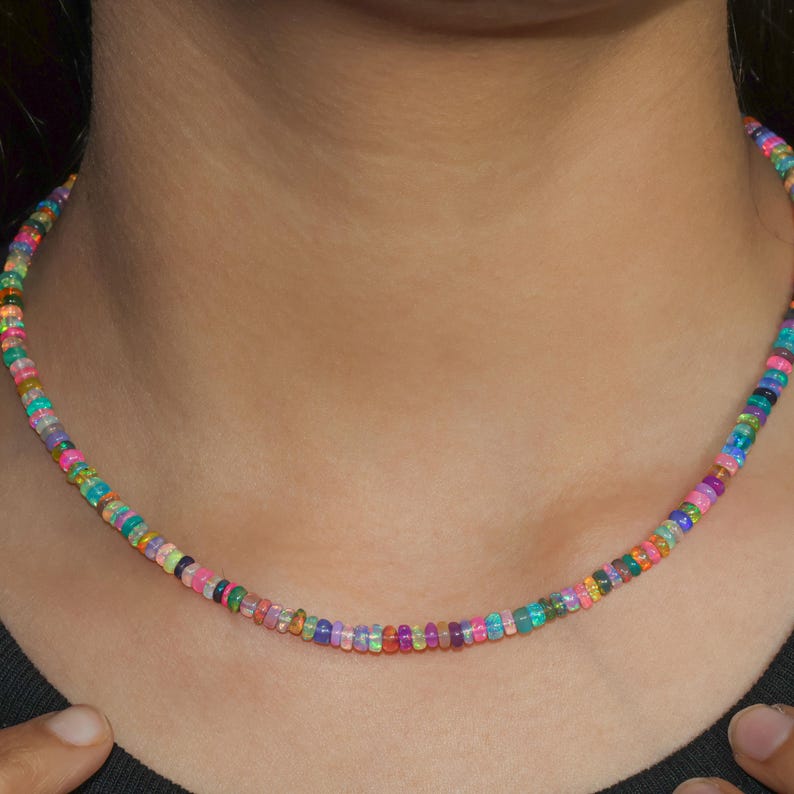Genuine Multi Opal Beaded Necklace, Multifire Ethiopian Opal Beads ...