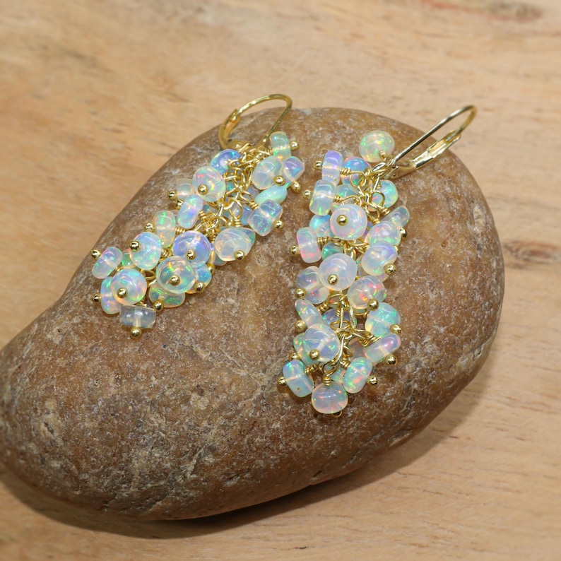 Natural White Opal Gemstone Cluster Earring, Genuine Ethiopian Opal ...