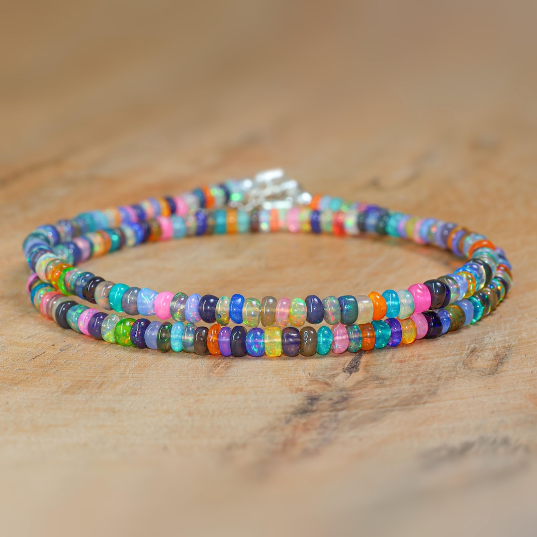 Ethiopian Multi Opal Beads Dainty Necklace, Genuine Multifire Opal ...