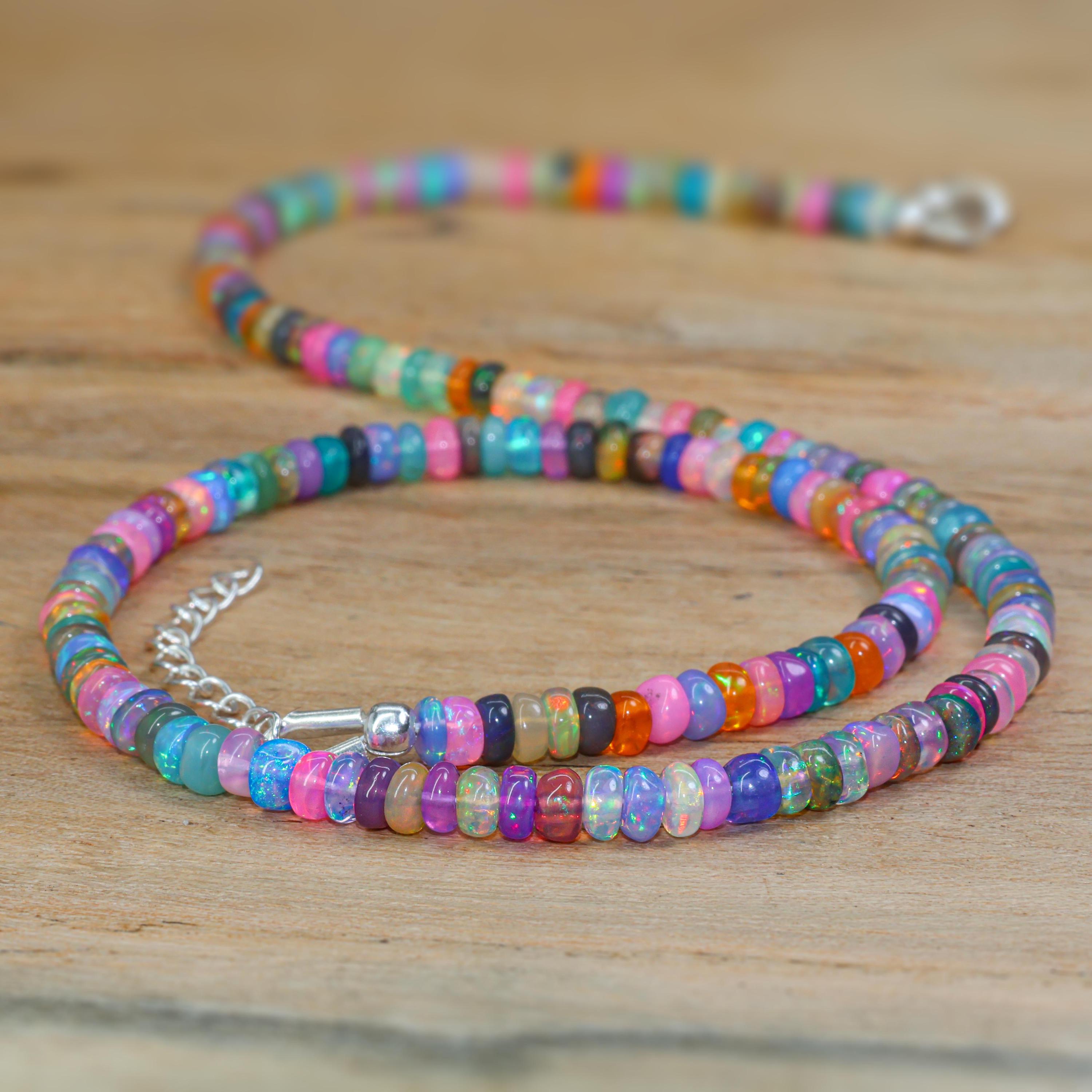 Genuine Multi Opal Beaded Necklace, Multifire Ethiopian Opal Beads ...