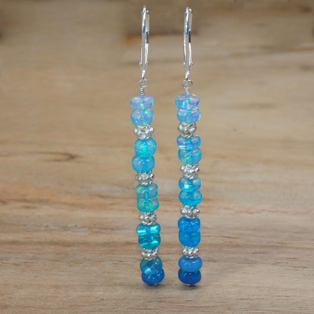 Paraiba Opal Shading Beads Earring, Fire Opal Dangle Earrings, Natural ...