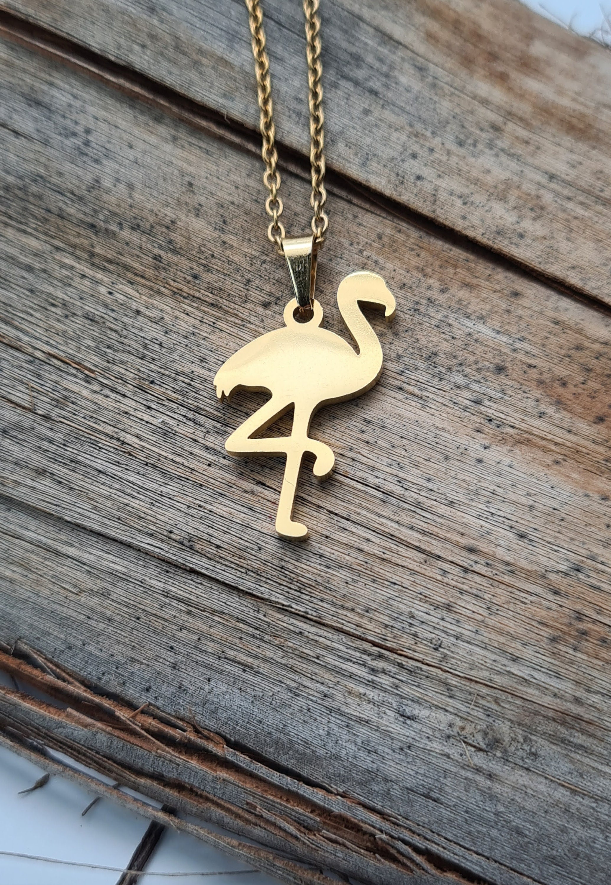 Flamingo Set in Gold Stainless Steel Pendant and Earrings. - Etsy